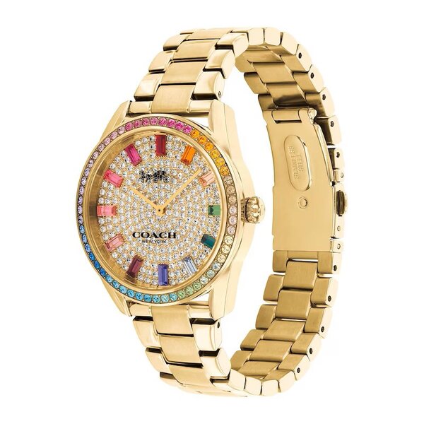 Coach - Ladies' Preston Rainbow Crystal & Gold Stainless Steel Watch ...