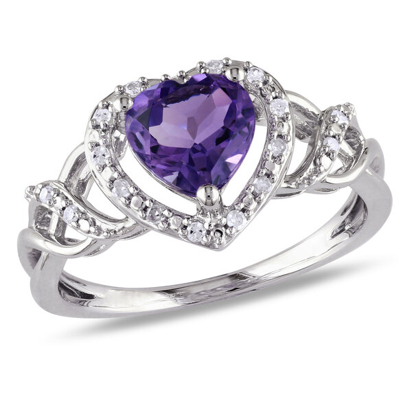 Gemstone Jewelry - 1/10 CT TW Diamond and Amethyst Open Heart Crossover ...