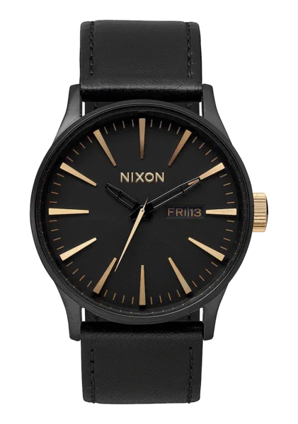Nixon - Sentry Leather Watch - Matte Black / Gold - Military & Gov't ...