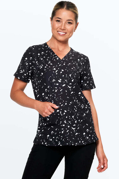 Dr. Woof Apparel - Black & White Confetti - Women's Scrub Top ...